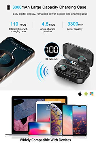 Xmythorig Ultimate True Wireless Earbuds Bluetooth 5.0 Headphones, IPX7 Waterproof Earphones for Sports, 110H Playtime w/ 3300mAh Charging Case, 3D Stereo Audio Touch Control in-Ear Headset w/Mic