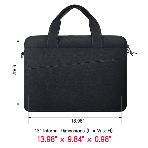 13 Inch Laptop Sleeve Shoulder Bag Compatible with MacBook 13.6" M2 A2681, 13.3 Air Pro M1/M2 A2338 A2337, 13.3" Chromebook Notebook Messenger Bag Carrying Case Briefcase for Men Women, Black