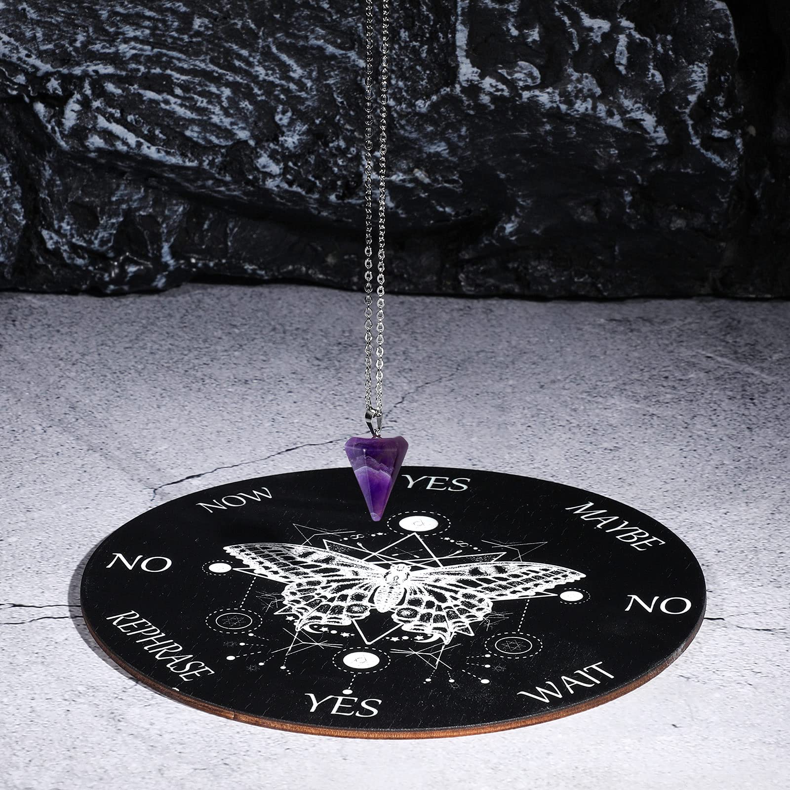 Blulu Butterfly Pendulum Board Dowsing Necklace Divination Altar Witchcraft Wooden Kit Chart Wiccan Wand Crystal Divinity Metaphysical Message Quartz Chakra Healing Stone(Black)