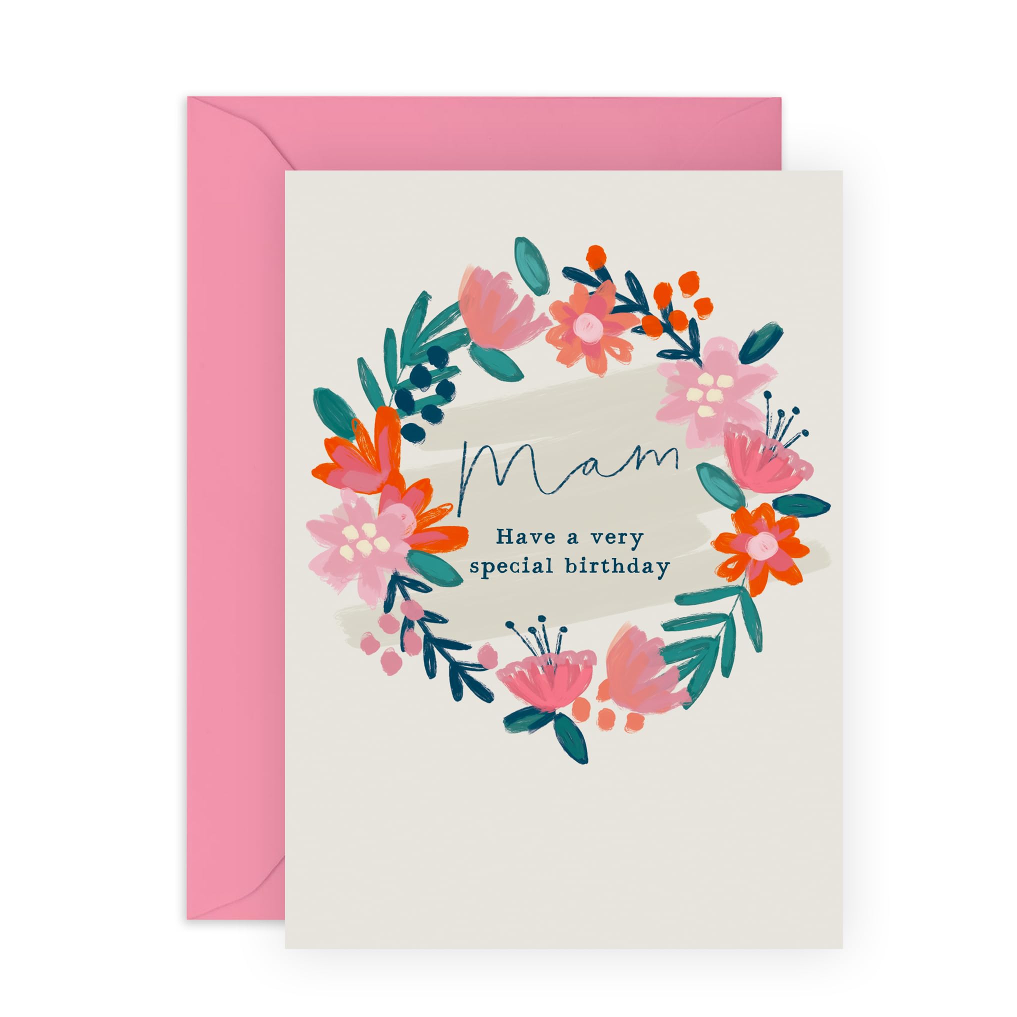 CENTRAL 23 Mam Birthday Card From Son Daughter - Have A Very Special Birthday - Floral Wreath - Sweet Flower Greeting Cards For Mom Mother Mama - Comes With Fun Stickers