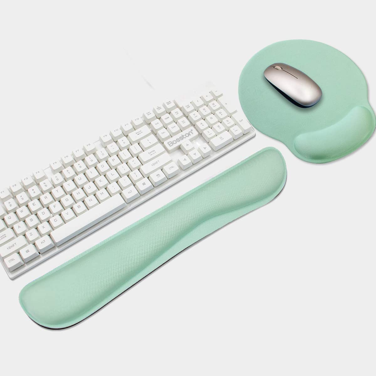 AORTDES Ergonomic Keyboard Mouse Pad Wrist Support Set - Anti-Slip Keyboard Mice Mat Wrist Rest for Laptop/Computer Gaming/Office - Comfortable for Easy Typing & Pain Relief(KWRP-Green)