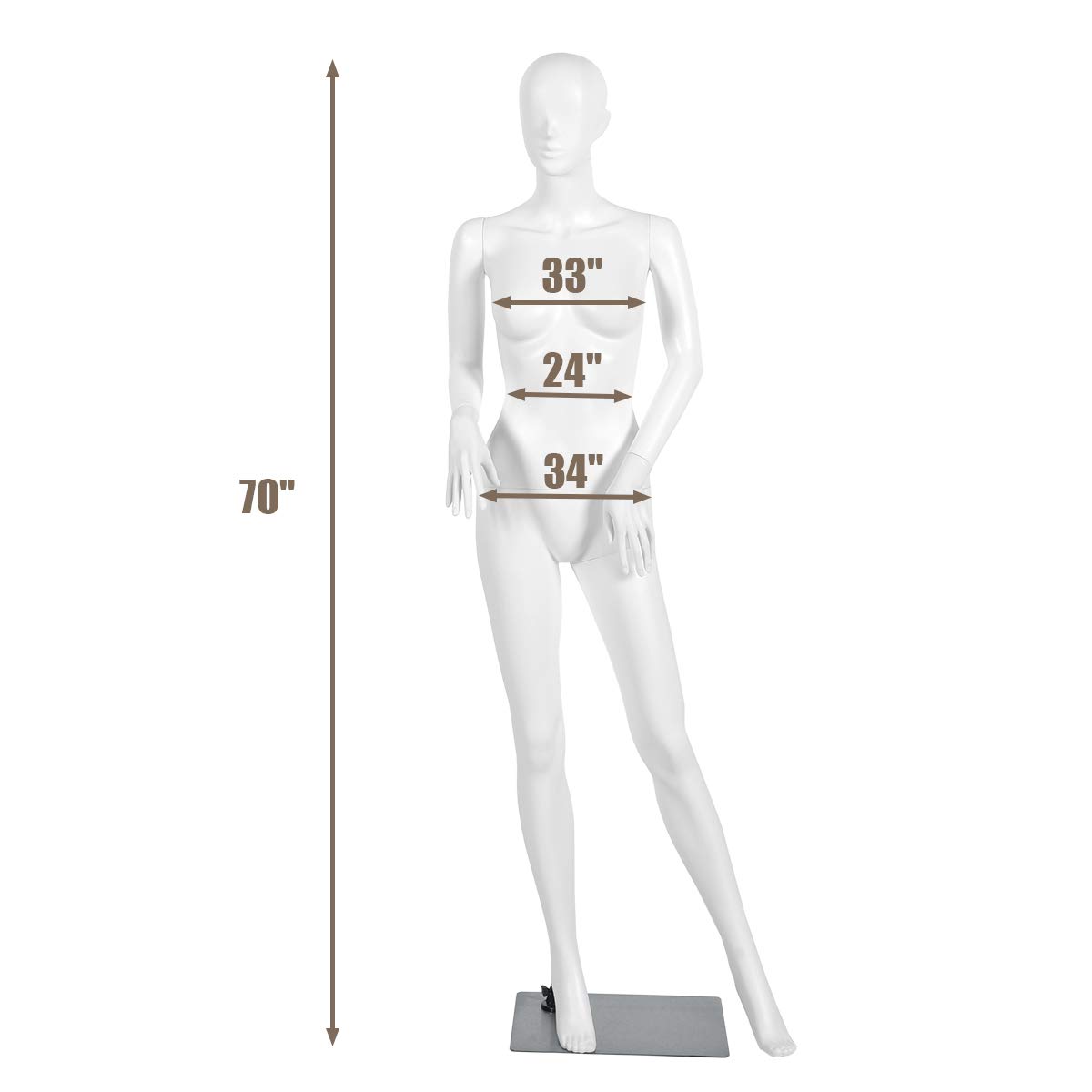 Giantex Female Mannequin Dress Form Display Manikin Torso Stand Realistic Metal Stand Plastic Detachable Clothing Full Body Mannequin W/Base White 5.8 FT, White