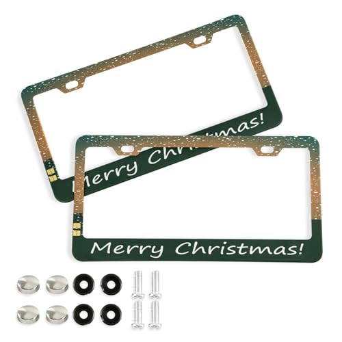 YETTASBIN Christmas Santa Claus License Plate Frames, Decorative License Plate Covers, 2 Packs Universal Aluminum Tag Frame with 2 Holes & Screw Caps for Front and Rear Car Tags, Elliptical Hole