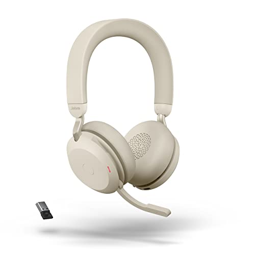 Jabra Evolve2 75 Wireless PC Headset with 8-Microphone Technology - Dual Foam Stereo Headphones with adjustable Advanced Active Noise Cancellation, USB-A Bluetooth Adapter and UC Compatibility - Beige