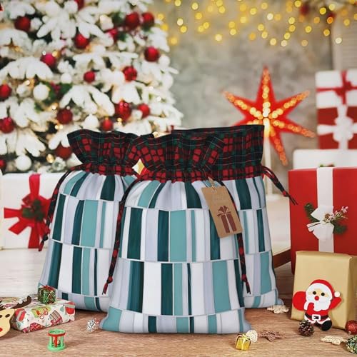 Christmas Gift Bags with Drawstring Burlap Gift Bags Abstract Geometric Christmas Linen Bags for Xmas Party Candy Bags with Cards Xmas Reusable Wrapping Bags Christmas Linen Treat Bags for Holiday