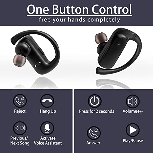 Dem.Lorida Wireless Earbuds Bluetooth 38hrs Play T60 Back Sport Earphones with LED Display Over-Ear Buds with Earhooks with Mic for Sport Running Workout Black