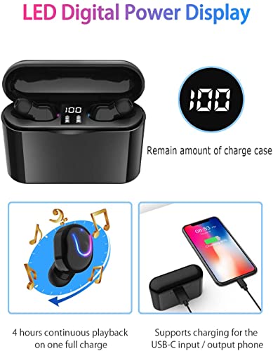 GPEESTRAC True Wireless Earbuds, Bluetooth 5.0 Headphone, in-Ear Button Control Hi-Fi Stereo Sound IPX5 Waterproof, Built-in Mic Earphones Gift for Work Sport Gym Travel Running Black