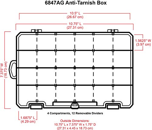 ArtBin 6847AG Medium Anti-Tarnish Box with Removable Dividers, Jewelry & Craft Organizer with Anti-Tarnish Technology, [1] Plastic Storage Case, Clear with Aqua Accents