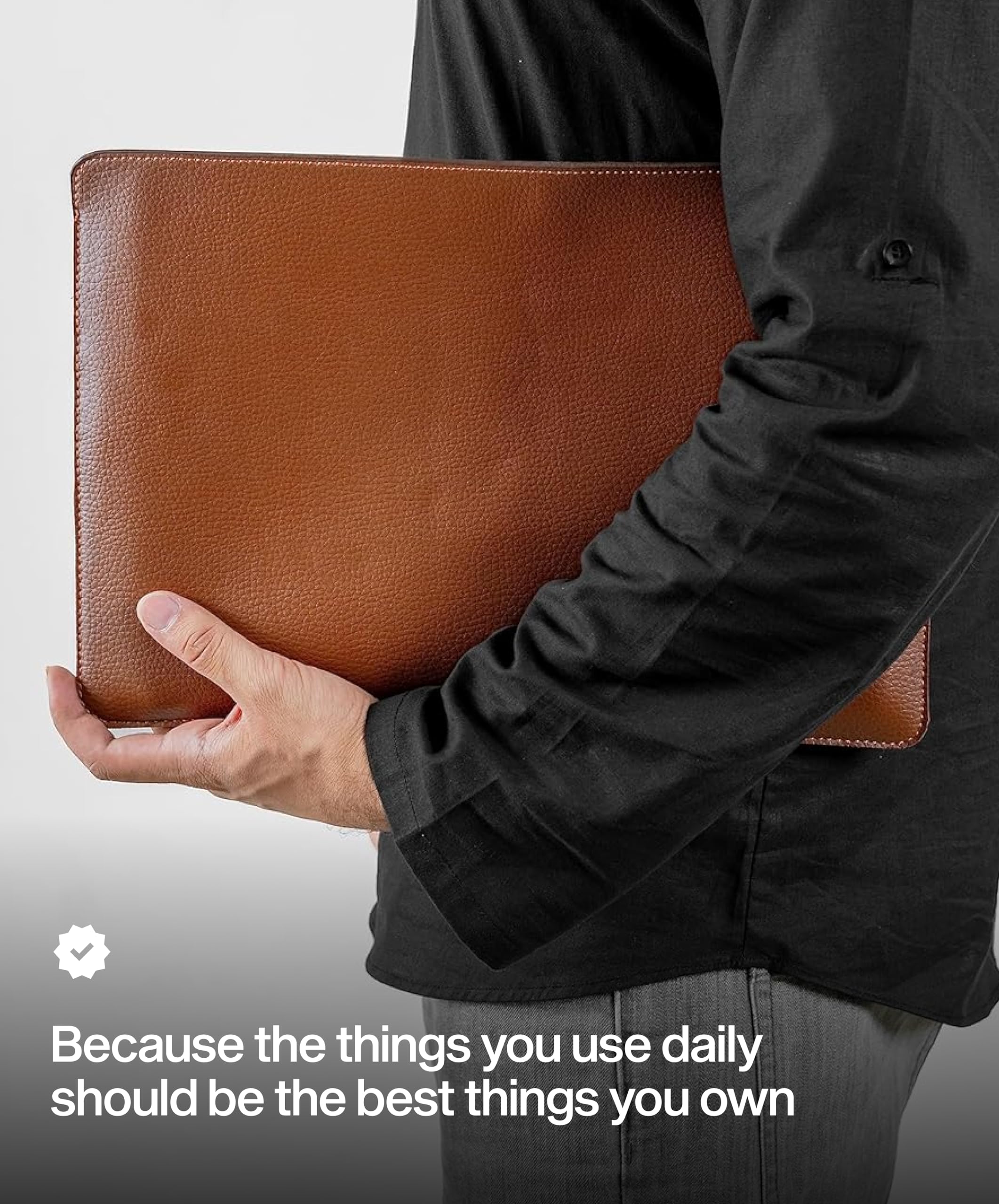 Dawn & Dusk 13 inch Laptop Sleeve Compatible with MacBook Pro & MacBook Air, PU Leather, Handmade, Slide-in Edition ©, Brown.