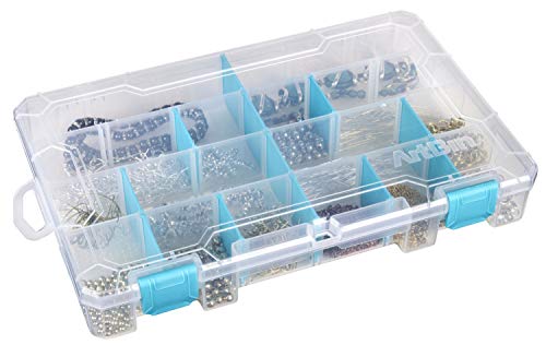 ArtBin 6847AG Medium Anti-Tarnish Box with Removable Dividers, Jewelry & Craft Organizer with Anti-Tarnish Technology, [1] Plastic Storage Case, Clear with Aqua Accents