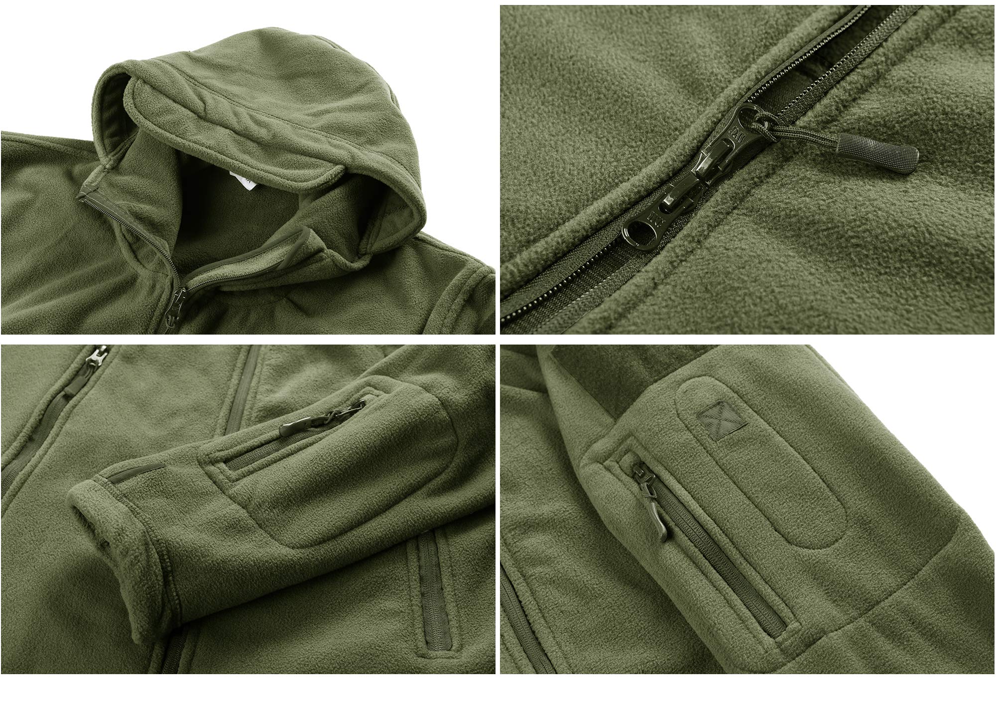 CRYSULLY Men's Tactical Front Zip Fleece Lining Hunting Mountaineering Jackets Windbreaker Coat Army Green