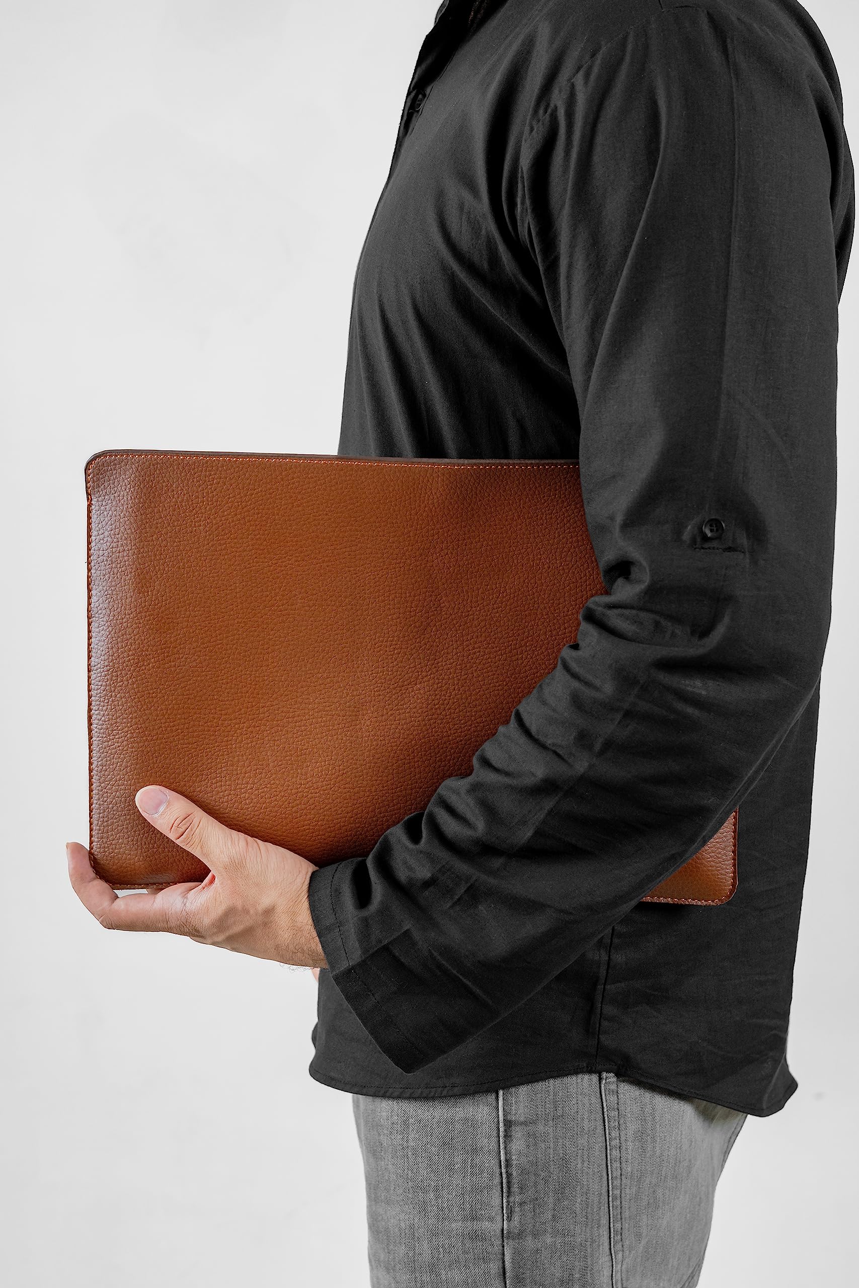 Dawn & Dusk 13 inch Laptop Sleeve Compatible with MacBook Pro & MacBook Air, PU Leather, Handmade, Slide-in Edition ©, Brown.