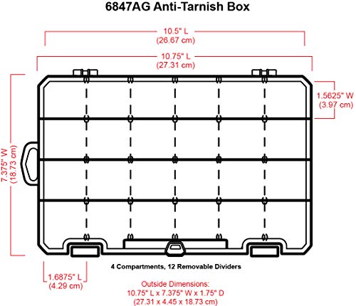 ArtBin 6847AG Medium Anti-Tarnish Box with Removable Dividers, Jewelry & Craft Organizer with Anti-Tarnish Technology, [1] Plastic Storage Case, Clear with Aqua Accents