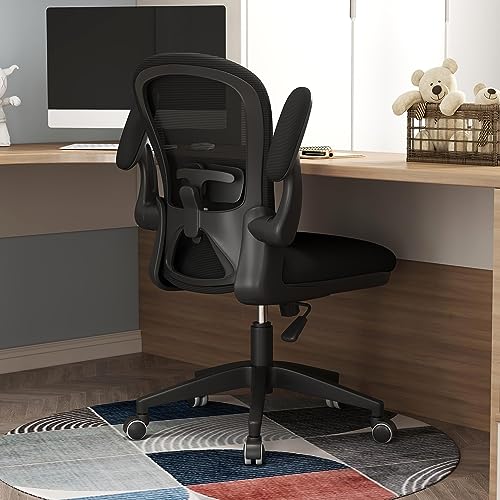 Apusen Ergonomic Home Office Desk Chairs Comfy Computer Gaming Chairs Mesh Arm Swivel Chairs of Adults for Home Office Bedroom(Black)