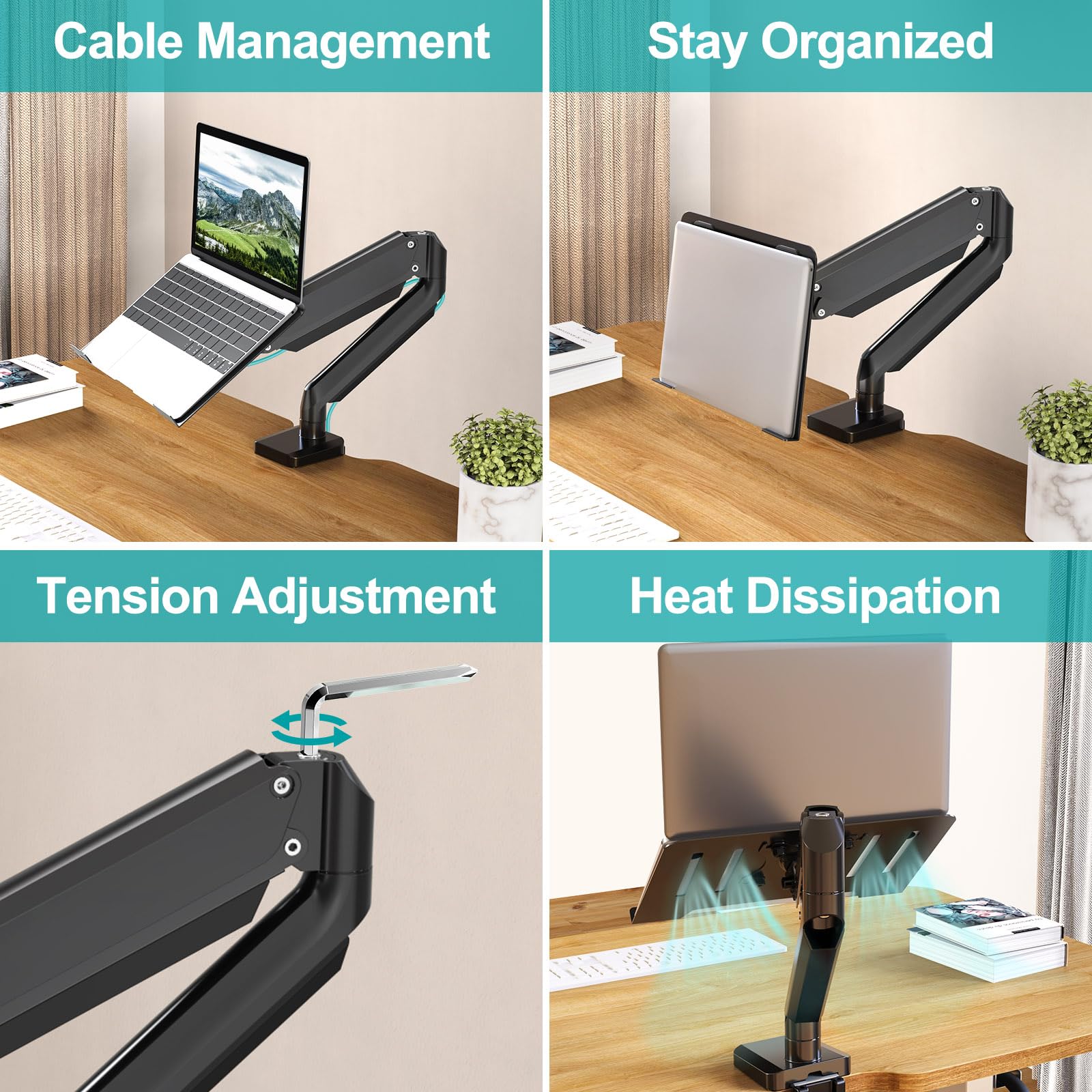 MOUNT PRO Laptop Stand Desk Mount, 2 in 1 Function Monitor Laptop Mount, Aluminum Laptop Arm Fits Max 17" Notebook and 32" Computer Screen, Single Monitor Mount with Laptop Tray, Holds up to 17.6lbs