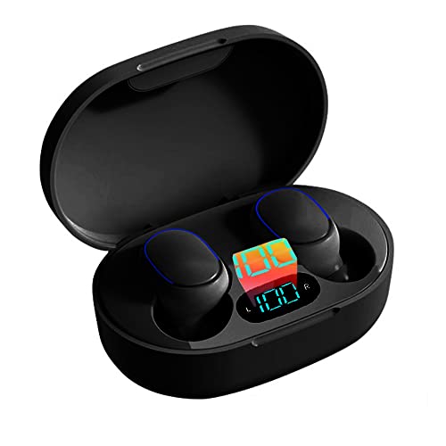 eDealz Fully Wireless Bluetooth 5.0 Rechargeable iPX4 Water & Sweat Proof Earbud Headphones w Microphone, Touch Controls, Smart LCD Charging Case, 3D Stereo Bass and Noise Cancelling (Black)