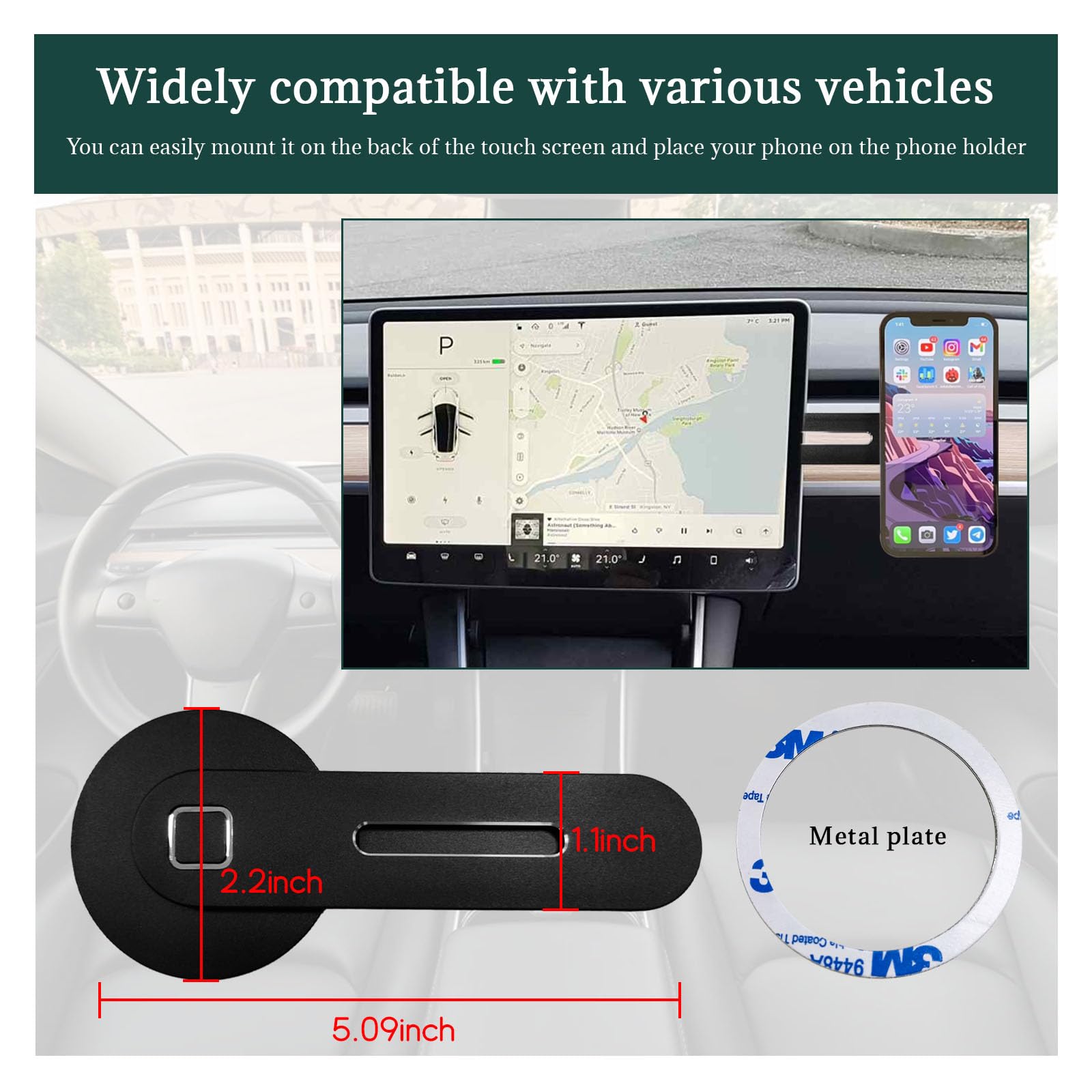 Dickno Car Phone Mount, 90 Degree Rotatable Magnetic Cell Phone Holder with Strong Magnet, Foldable Invisible Smart Phone Mount, Universal Vehicle Interior Accessories for All Phones (Black)