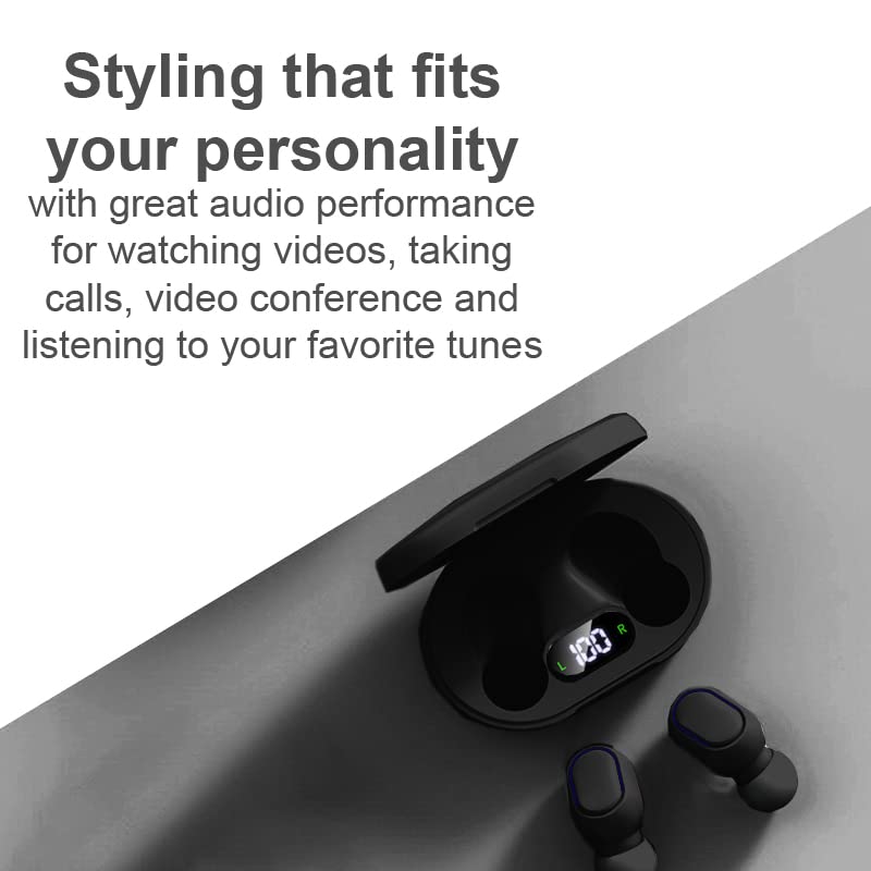 eDealz Fully Wireless Bluetooth 5.0 Rechargeable iPX4 Water & Sweat Proof Earbud Headphones w Microphone, Touch Controls, Smart LCD Charging Case, 3D Stereo Bass and Noise Cancelling (Black)