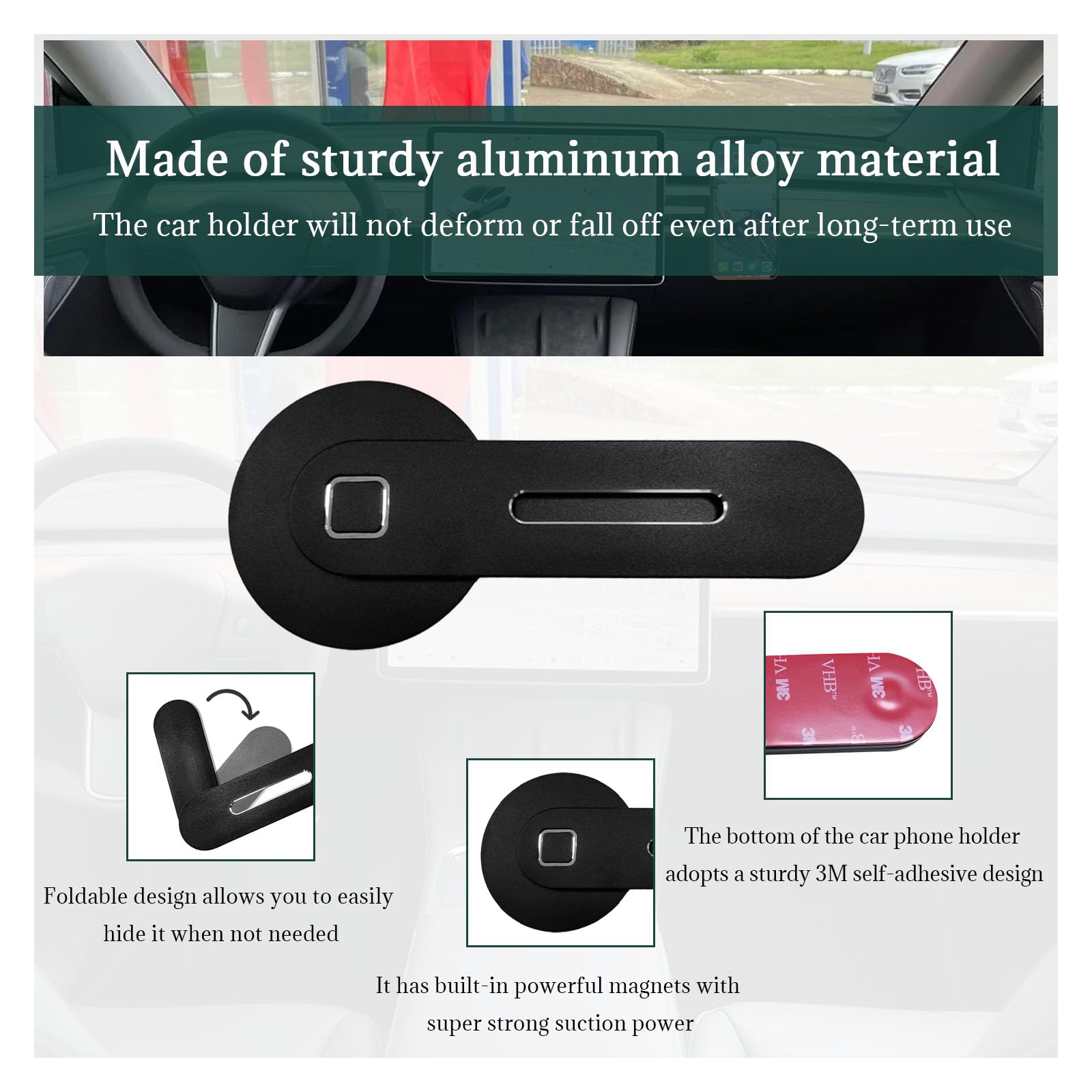 Dickno Car Phone Mount, 90 Degree Rotatable Magnetic Cell Phone Holder with Strong Magnet, Foldable Invisible Smart Phone Mount, Universal Vehicle Interior Accessories for All Phones (Black)