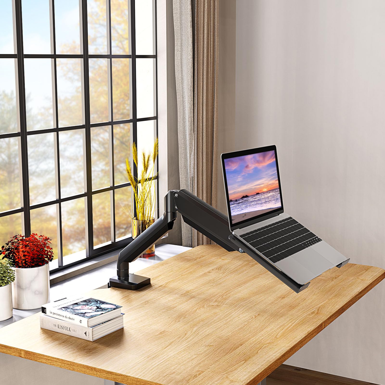 MOUNT PRO Laptop Stand Desk Mount, 2 in 1 Function Monitor Laptop Mount, Aluminum Laptop Arm Fits Max 17" Notebook and 32" Computer Screen, Single Monitor Mount with Laptop Tray, Holds up to 17.6lbs