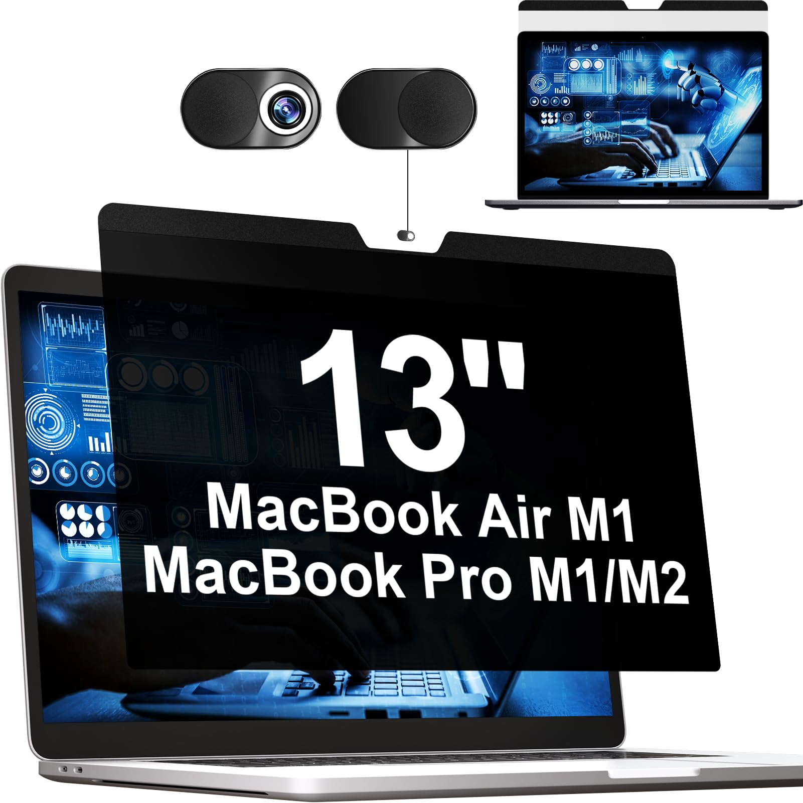 Magnetic Privacy Screen MacBook Air 13 Inch(2018-2021, M1), Removable Anti Blue Light Glare Filter Screen Protector with Camera Cover for Mac air 13''