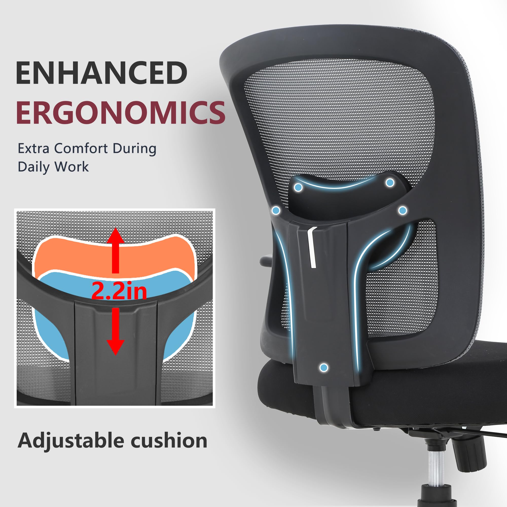 Big and Tall Office Chair 400lbs Desk Chair Mesh Computer Chair with Lumbar Support Wide Seat Adjust Arms Rolling Swivel High Back Task Executive Ergonomic Chair for Home Office (Grey)