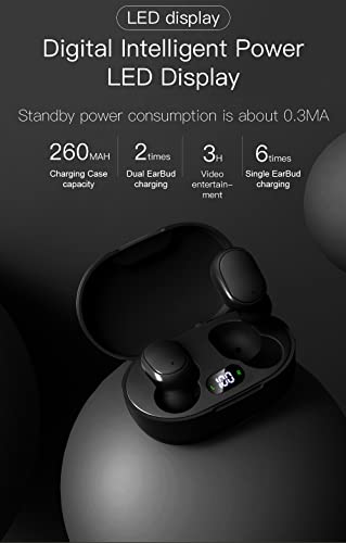 eDealz Fully Wireless Bluetooth 5.0 Rechargeable iPX4 Water & Sweat Proof Earbud Headphones w Microphone, Touch Controls, Smart LCD Charging Case, 3D Stereo Bass and Noise Cancelling (Black)