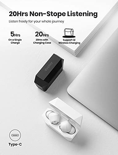 dyplay Bluetooth 5.0 Wireless Earbuds with Qi Wireless Charging Case Touch Control in Ear Waterproof TWS Stereo Headphones with Mic and Deep Bass Sound Headsets for Music/Work/Travel