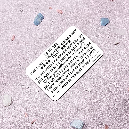 Engraved Wallet Card Insert for Son from MomEngraved Wallet Card Inserts with Inspirational Quotes, Christmas, Birthday, Graduation, Gift Ideas Inspirational Birthday Gifts for Son (Black)
