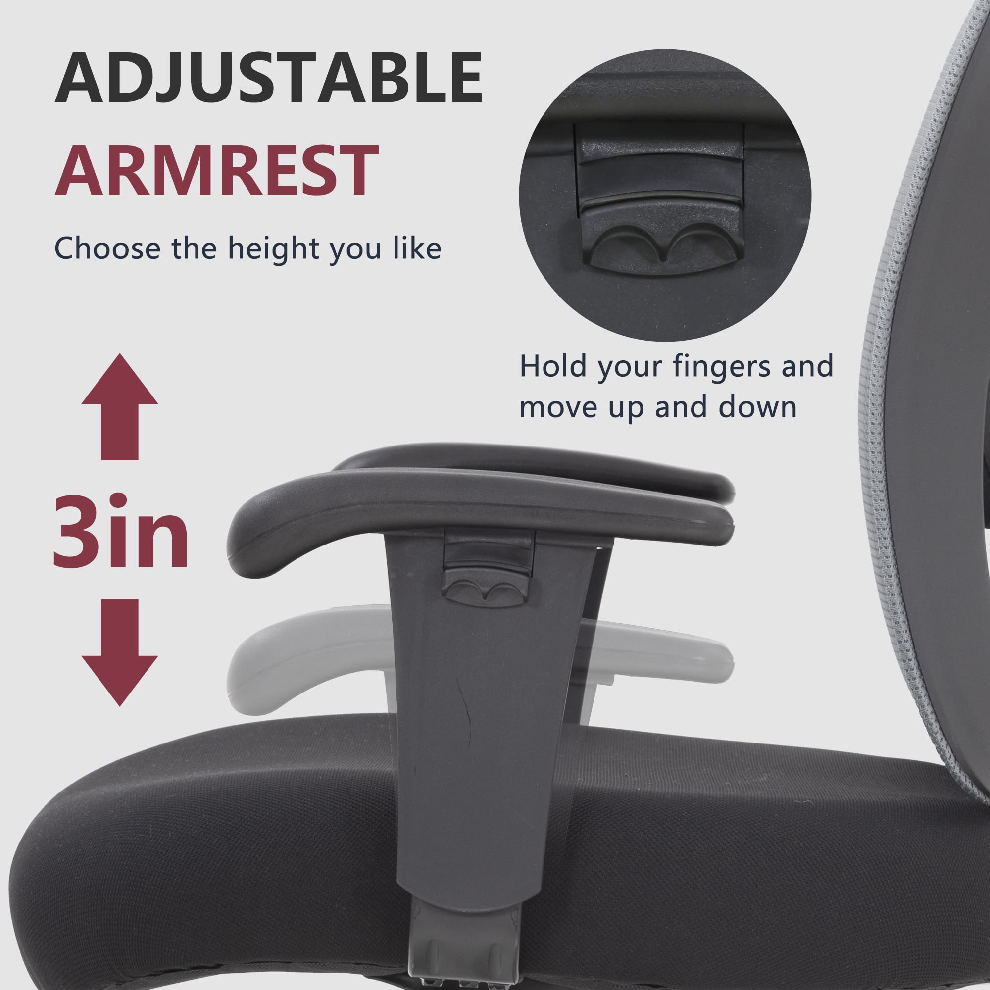 Big and Tall Office Chair 400lbs Desk Chair Mesh Computer Chair with Lumbar Support Wide Seat Adjust Arms Rolling Swivel High Back Task Executive Ergonomic Chair for Home Office (Grey)