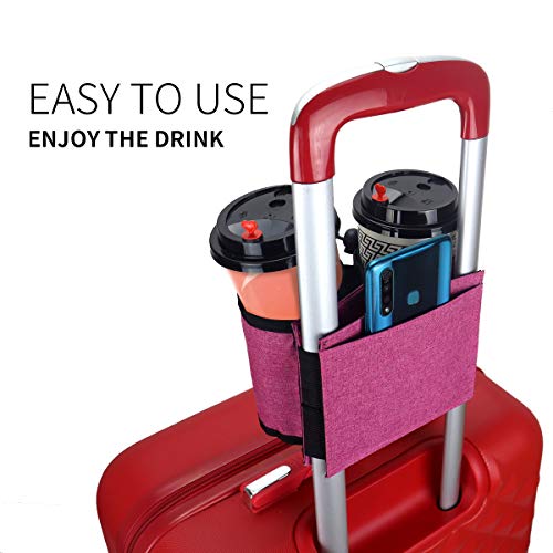 Luggage Travel Drink Bag Cup Holder Free Your Hand for Drink Beverages Caddy Coffee with Backpack Fits All Suitcase Handles (Pink)