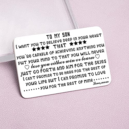Engraved Wallet Card Insert for Son from MomEngraved Wallet Card Inserts with Inspirational Quotes, Christmas, Birthday, Graduation, Gift Ideas Inspirational Birthday Gifts for Son (Black)