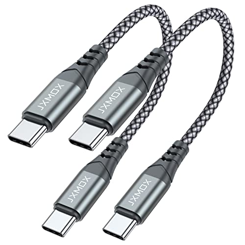 JXMOX Short USB C to USB C Cable 60W, (2 Pack 1ft) Type C Fast Charging Cord Charger Compatible with Samsung Galaxy S23 S22 S21 S20 Ultra, Note 20 10 Plus, Google Pixel 2/3/4 XL, iPad Pro/Air4 (Grey)