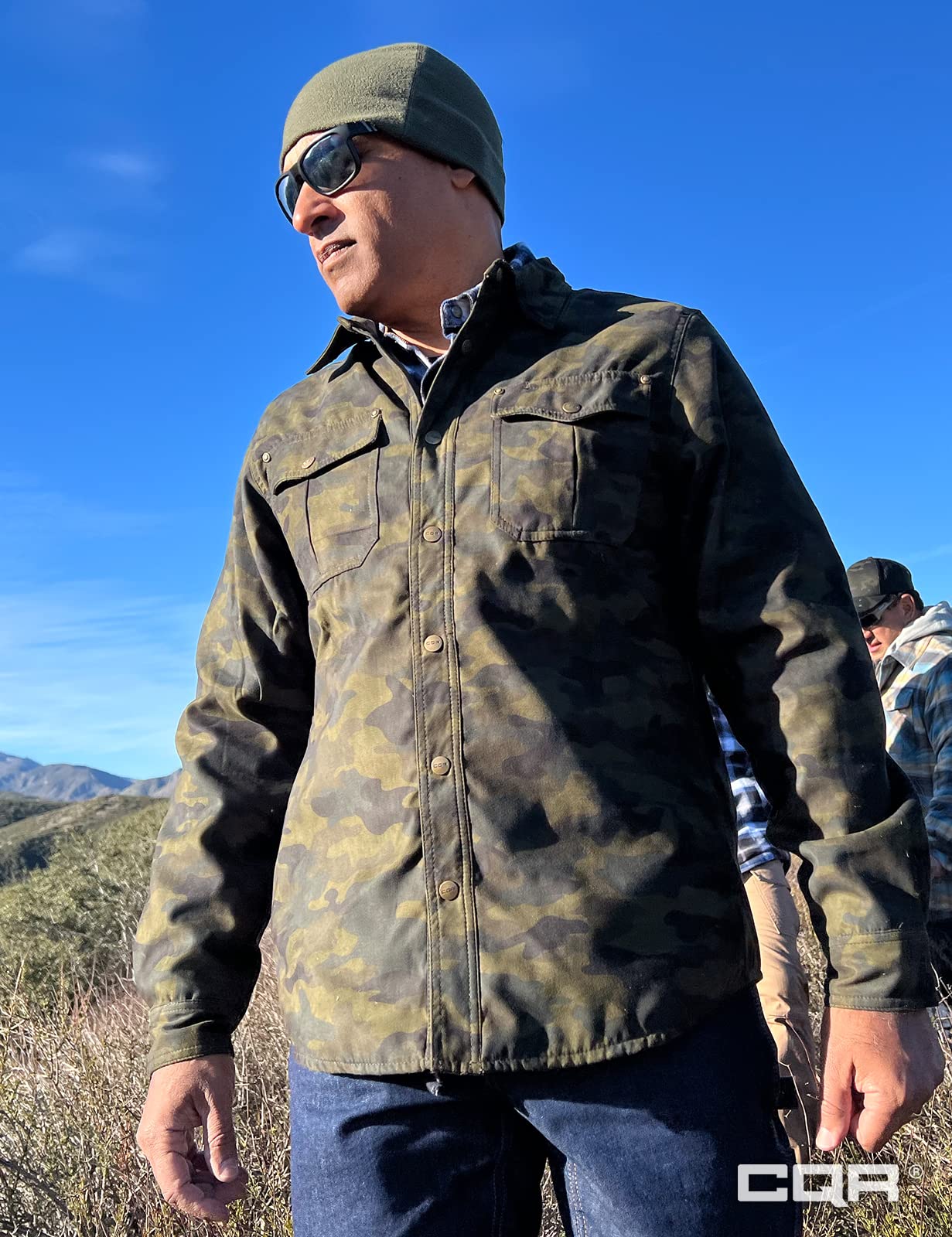 CQR Men's Flannel Lined Shirt Jackets, Long Sleeved Rugged Plaid Cotton Brushed Suede Shirt Jacket, Flannel Print Lined Camo Olive, X-Small