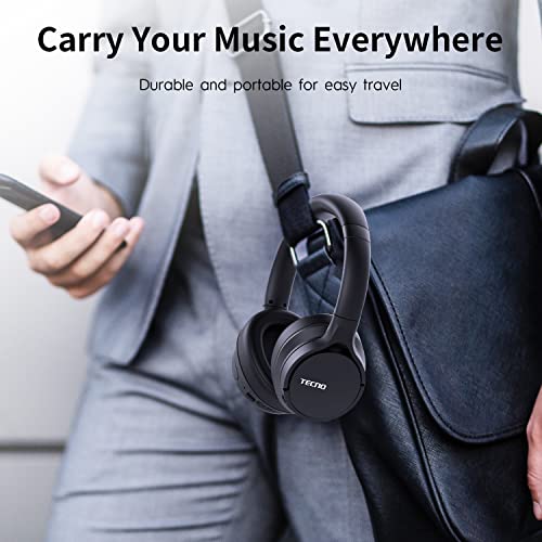 Tecno Bluetooth Headphones with Microphone, Wireless Over Ear Bluetooth Headphones, Deep Bass Memory Foam Ear Cups Headphones Wireless Bluetooth with Portable Case for Travel Home Office, N1