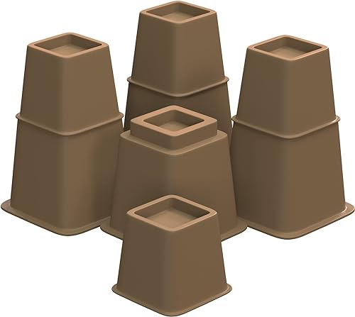 Lufia Bed Furniture Risers Heavy Duty, Elevation in Heights 8, 5 or 3 Inch, Adjustable Furniture Risers for Sofa, Table, Couch, Chair or Desk, Supports up to 1,300 lbs (Set of 4, Brown)