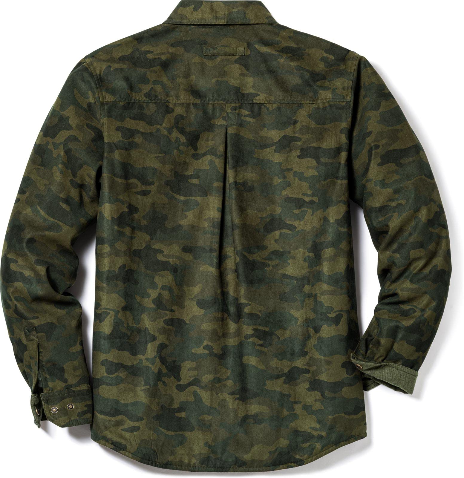 CQR Men's Flannel Lined Shirt Jackets, Long Sleeved Rugged Plaid Cotton Brushed Suede Shirt Jacket, Flannel Print Lined Camo Olive, X-Small