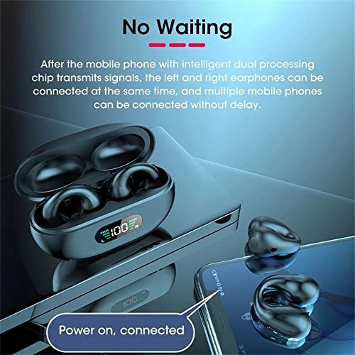 Pousbo Wireless Ear Clip Bone Conduction Headphones Bluetooth, 2023 New Mini Open Ear Headphones Wireless Bluetooth, Waterproof Sport Running Earring Earphone (New Black)