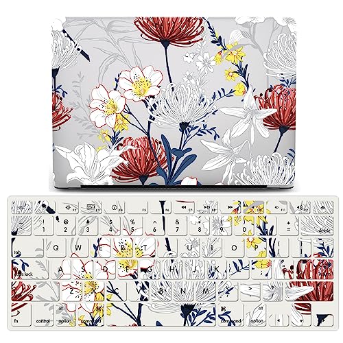 IVY Flower Series Case for MacBook Air 13 Old Release (2010-2017, Models: A1369 / A1466) Hard Shell Case with Keyboard Cover Set - F