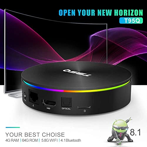 Android TV Box Android 9.0 OS Smart TV Box 4GB 64GB T95Q Support USB 3.0 BT 4.1 2.4G- 5G Dual-Band Wi-Fi 3D 4K Full HD H.265 100M Android Mini PC with Wireless Keyboard Remote (Backlit) TTV Box