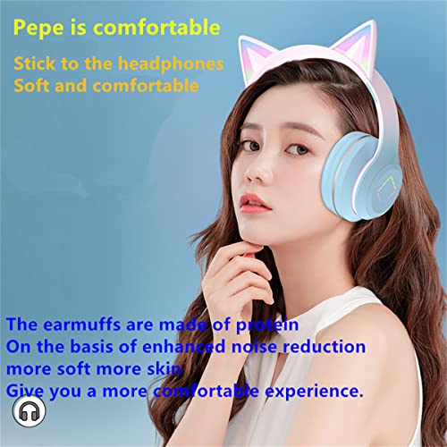 RAHAFA Cat Ear Headphones, Bluetooth 5.1 Headphones, Led Light Up Over Ear Headphones, Foldable Wireless Headset for Tablet/pc/ipad/Cell Phones, with Hanging Headphone Bracket-Black