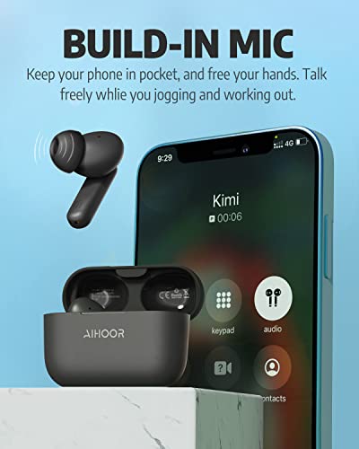 AIHOOR Wireless Earbuds for iOS & Android Phones, Bluetooth 5.3 in-Ear Headphones with Extra Bass, Built-in Mic, Touch Control, USB Charging Case, 30hr Battery Earphones, Waterproof for Sport