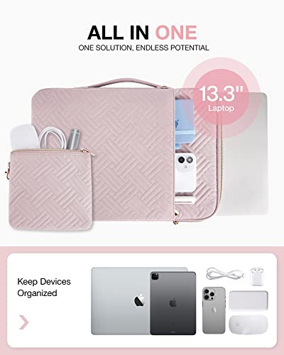 BAGSMART Laptop Sleeve Bag Compatible with MacBook Air/Pro, 13-13.3 inch Notebook, Pro 14 Inch, Air M2 13 Case Accessories Bag, Pink