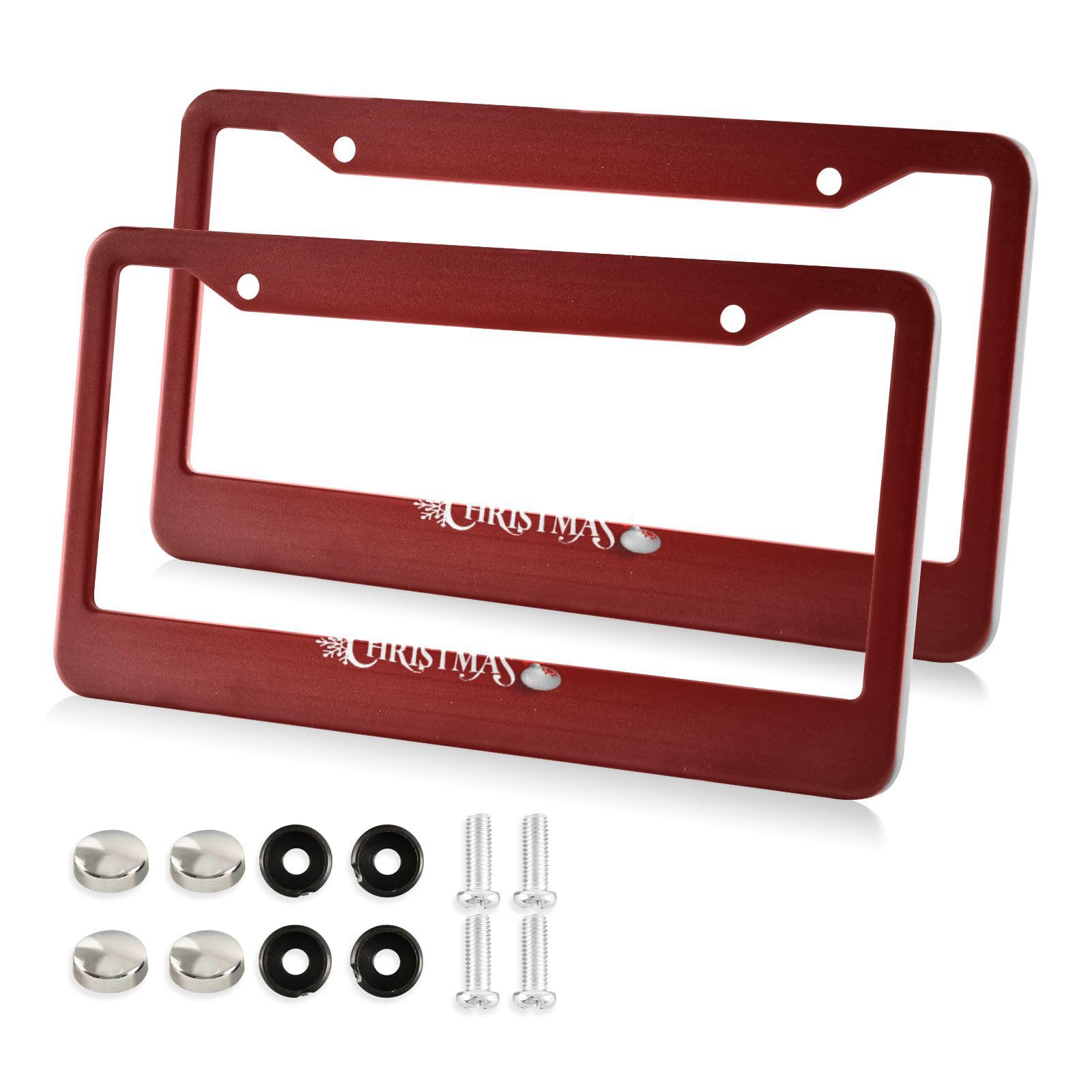 YETTASBIN Christmas Santa Claus License Plate Frames, Decorative License Plate Covers, 2 Packs Universal Aluminum Tag Frame with 2 Holes & Screw Caps for Front and Rear Car Tags, Round Hole