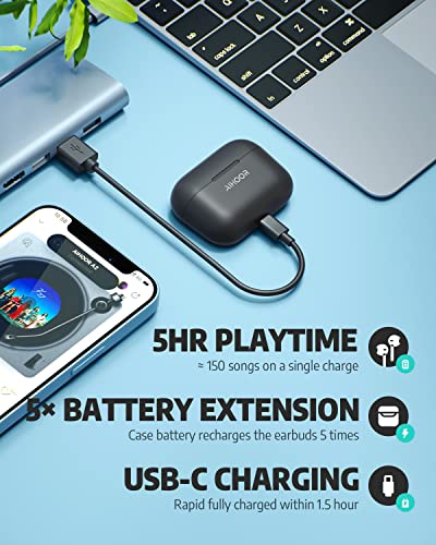 AIHOOR Wireless Earbuds for iOS & Android Phones, Bluetooth 5.3 in-Ear Headphones with Extra Bass, Built-in Mic, Touch Control, USB Charging Case, 30hr Battery Earphones, Waterproof for Sport