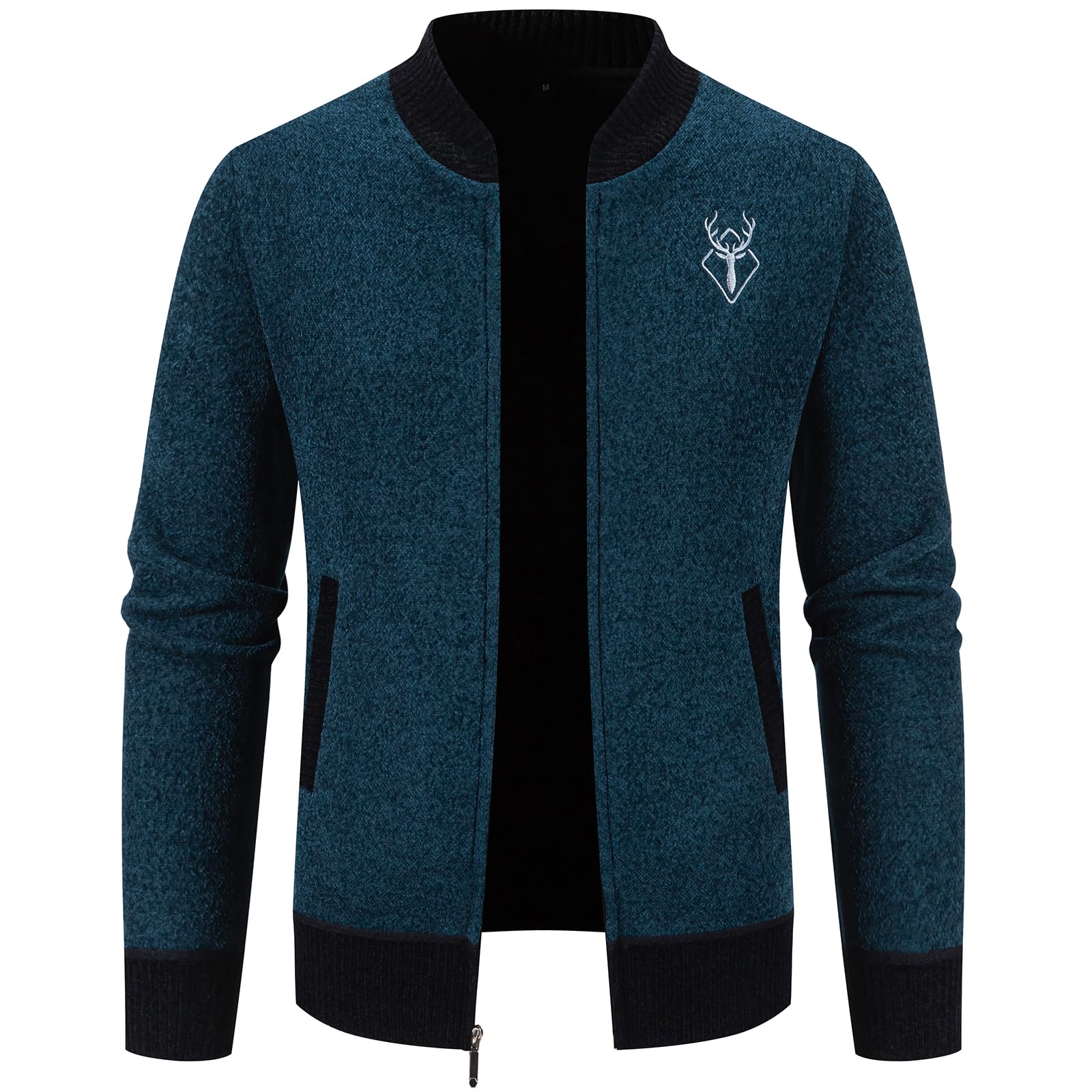 Mylldey Mens Casual Full Zip Cardigan Sweaters Cable Knit Jacket Sweater Men, US Size(Navy-XXL)