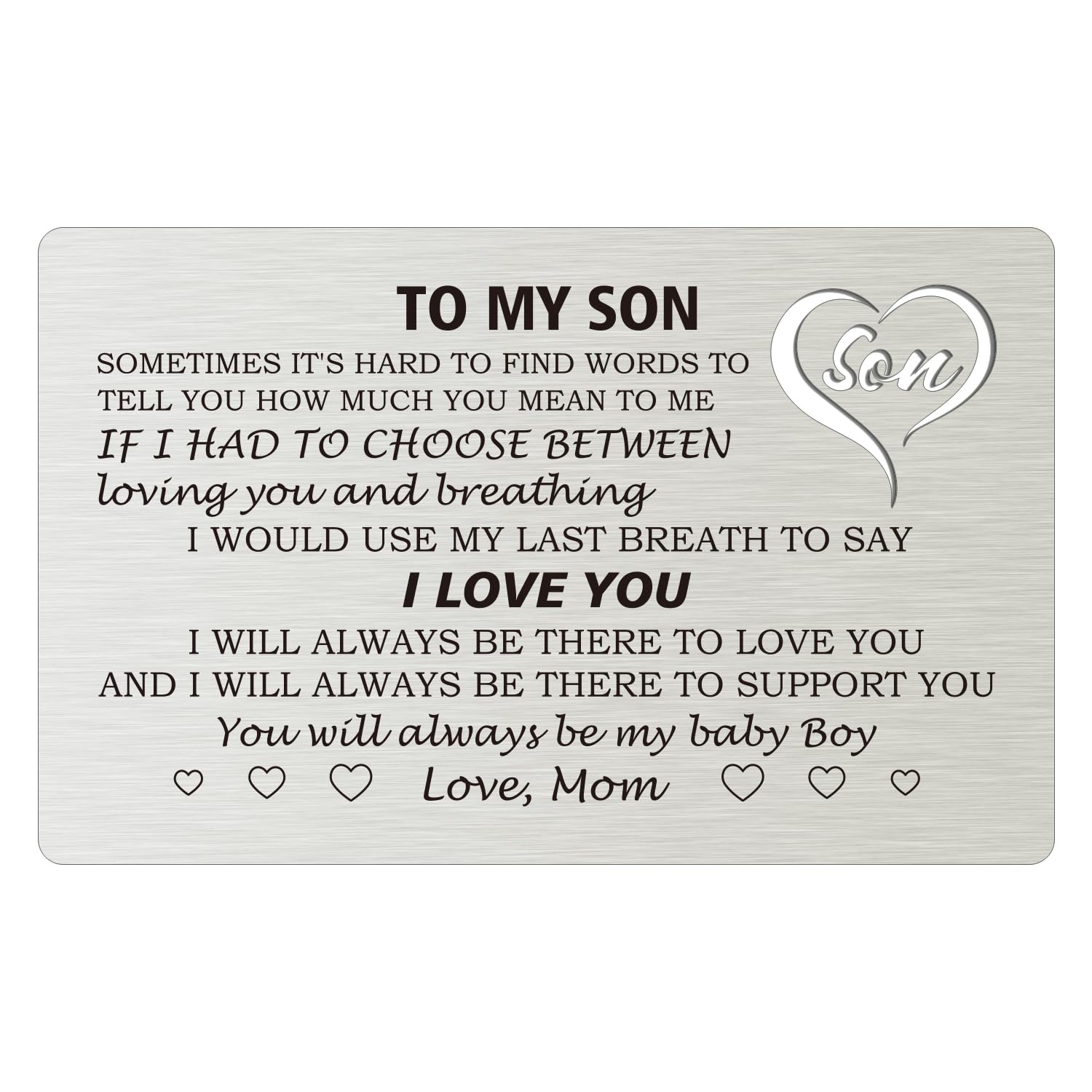 CINRLLA Son Engraved Wallet Card Gifts, Son Birthday Card Gifts, College Graduation Gifts for Son, Wedding Anniversary Christmas Gifts from Mom to Son, WCD04