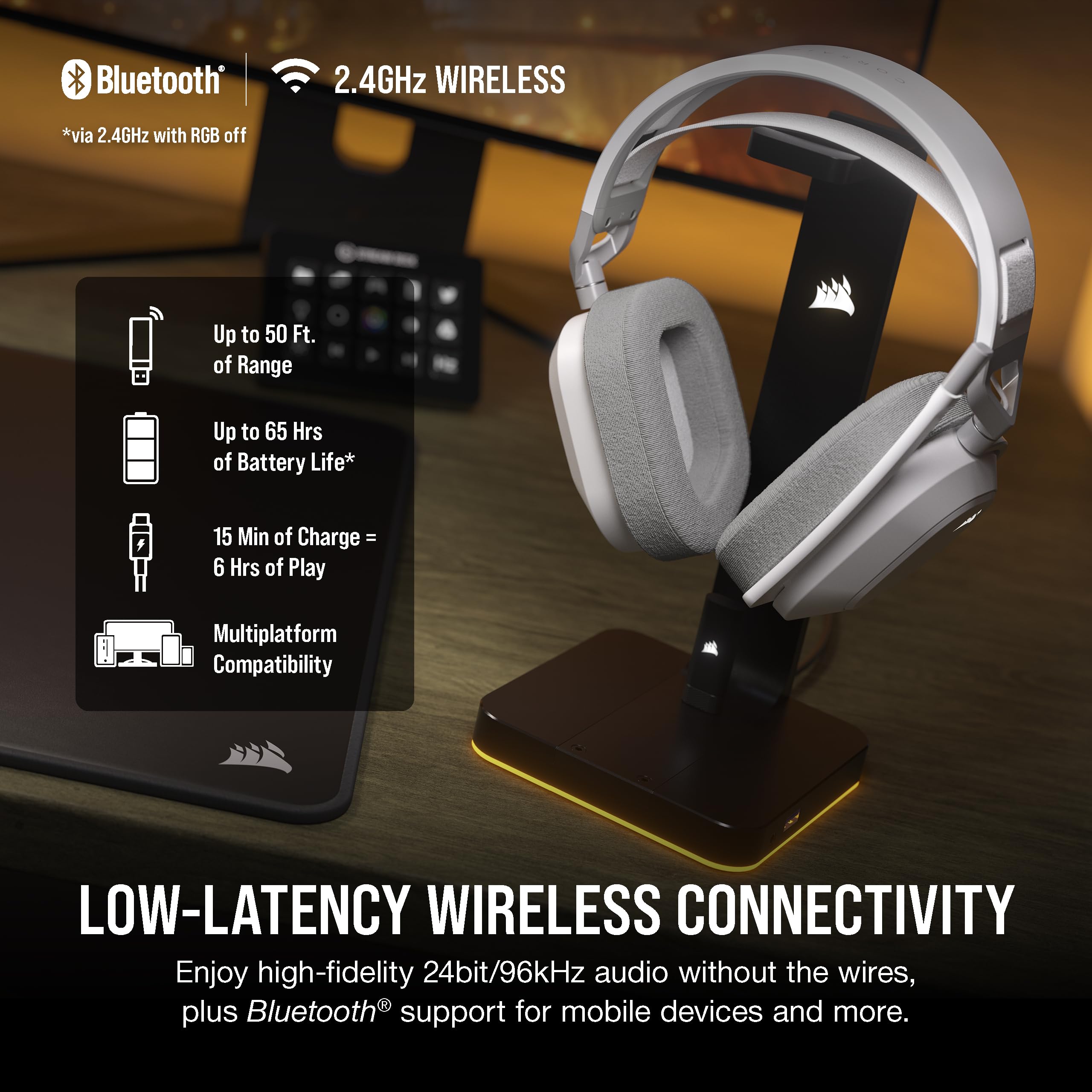 Corsair HS80 MAX Wireless Multiplatform Gaming Headset with Bluetooth - Dolby Atmos - Broadcast Quality Microphone - iCUE Compatible - PC, Mac, PS5, PS4, Mobile - White