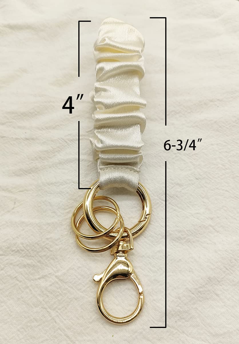 Junyuerly Wrist Strap Key Chain Elastic Scrunchie Bracelet Multifunctional Key Ring for Women (Style A -white)