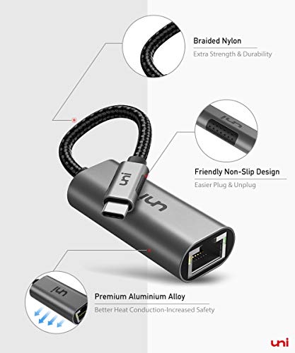 USB C to Ethernet Adapter, uni Driver Free RJ45 to USB C [Thunderbolt 3/4 Compatible], 1Gbps Type-C Gigabit Ethernet LAN Network Adapter for MacBook Pro/Air, iPad Pro, Dell XPS, Surface Laptop, Mac